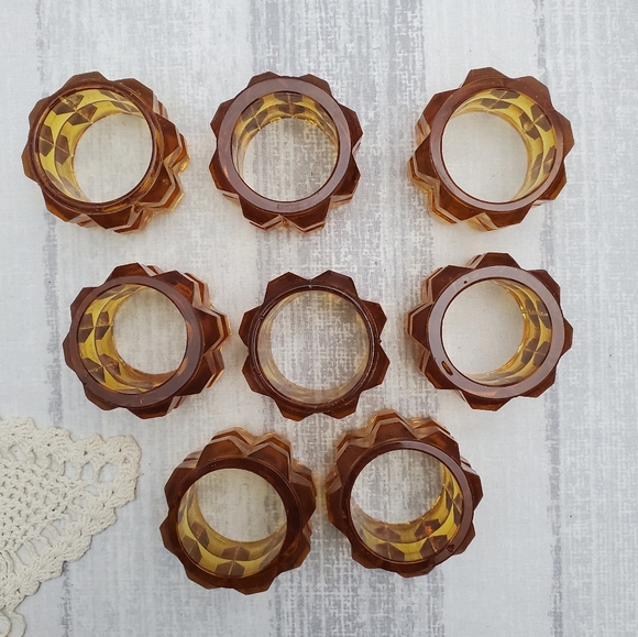 Vintage | Dining | Mcm Glass Amber Napkin Rings Set Of 8 | Poshmark